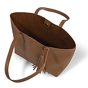 KATIE LOXTON Tavi Tassel Womens Large Vegan Leather Shoulder Tote Handbag Cognac