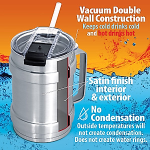 XPAC XL 50 Ounce Double Vacuum Wall Stainless Steel Vacuum Insulated Tumbler with Lid and Handle (Silver)