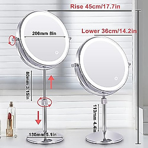 TUSHENGTU 8" Makeup Mirror with Lights and 10x Magnifying LED Rechargeable, 360° Rotating Adjustment,Vanity Swivel Mirror 3 Colors (T840-C-10X)