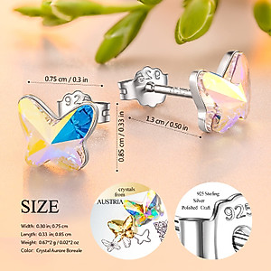 ANGEL NINA Butterfly Earrings for Women Sterling Silver Stud Crystal Hypoallergenic Women Jewelry Birthday Gifts Aurora Borealis