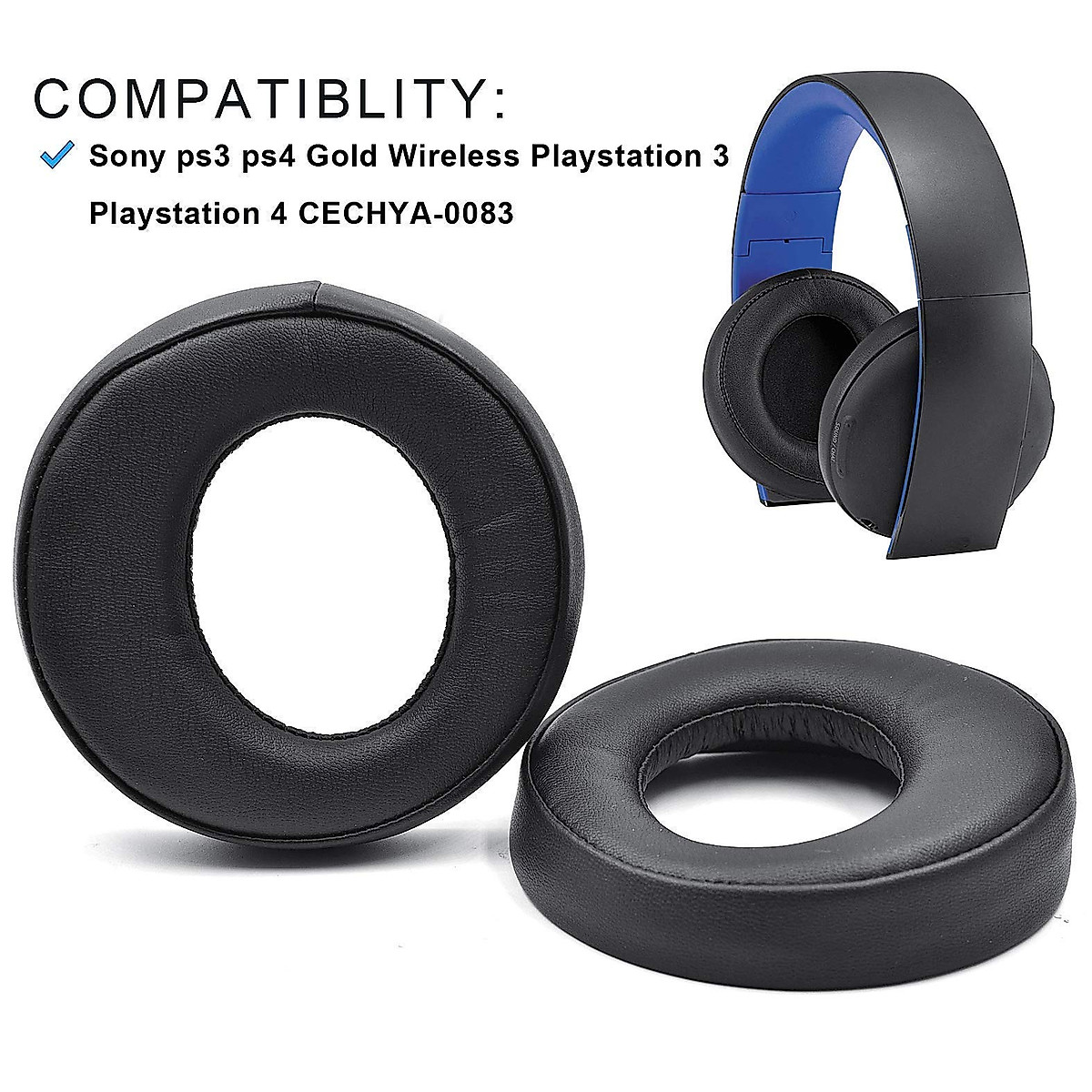 Defean Earpad Repair Parts Suit Replacement Ear Pad and Headband Pad Compatible with Sony ps3 ps4 Gold Wireless CECHYA-0083 Stereo 7.1 Headphone (Black Ear Pads+Blue Headband)