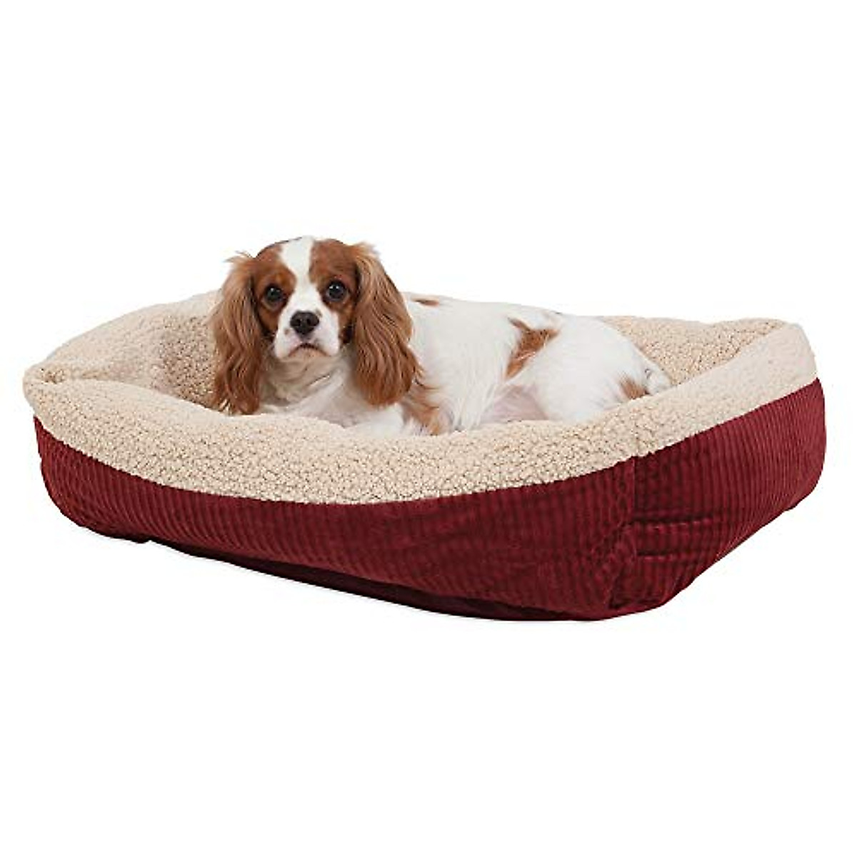 Petmate Aspen Pet 80136 Self Warming Rectangular Lounger For Pets, 24" x 20", Warm Spice With Creme, Barn Red/Cream