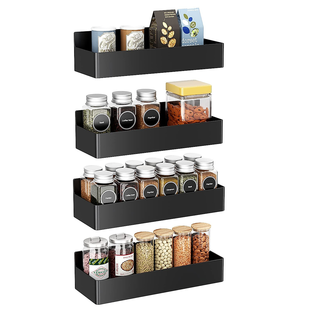 Vetacsion 4 Pack Plastic Moveable Fridge Magnetic Spice Racks,Black