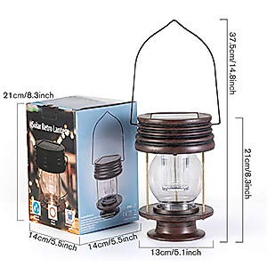 Solar Lanterns Outdoor Waterproof - 8.3" Bright Large Solar Hanging Lights - 2 Pack Solar Powered LED Metal Retro Lights Great Decor for Patio, Gardens, Yards, Path, 30 Lumens (Warm Light)