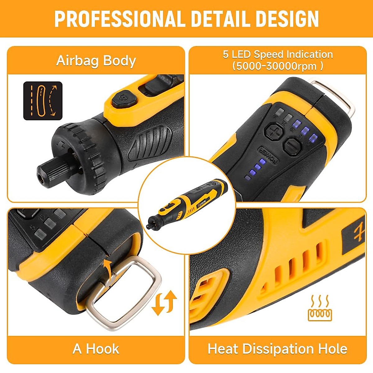 Hoteche Mini Cordless Rotary Tool Kit 5-Speed 8V Li-ion Battery with 42 Accessories - Precision Multi-Purpose Electric Rotary Tool for Grinding, Sanding, Cutting and Engraving