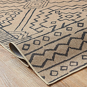 jinchan Area Rug 4x6 Entryway Recycled Boho Chic Jute Rug Indoor Outdoor Floor Cover Print Geometric Black Accent Carpet for Living Room Bedroom Dining Room Patio Garden