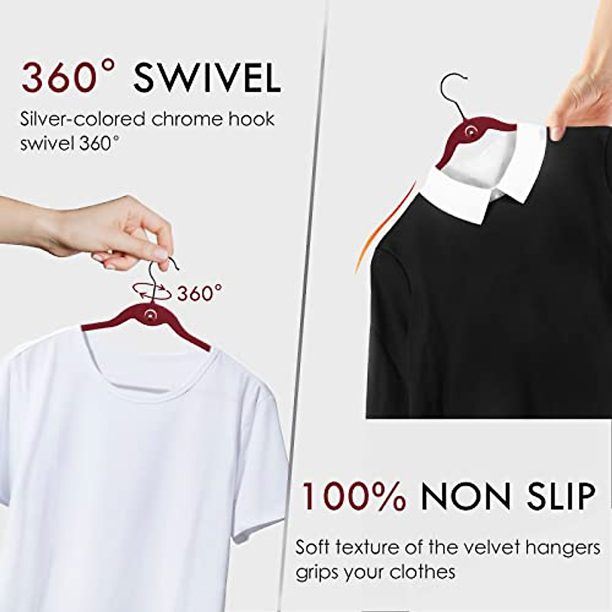 ATZJOY Velvet Hangers, Non Slip 360 Degree Swivel Hook Strong and Durable Clothes Hangers for Coats, Suit, Shirt, Pants & Dress Clothes(50 Pack Burgundy)