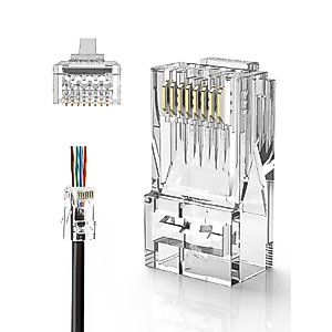 CableCreation RJ45 Pass Through Connectors, 50-Pack Cat6/Cat5e Gold Plated Modular Plug Unshielded Crimp Connector for Solid or Stranded UTP Ethernet Cable
