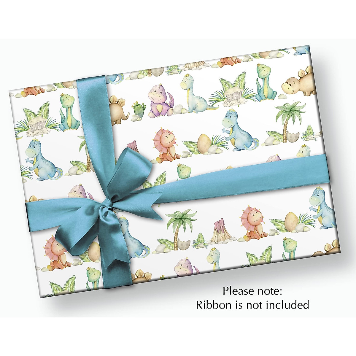 Stesha Party Dinosaur Baby Shower or Birthday Gift Wrapping Paper - Folded Flat 30 x 20 Inch (3 Sheets)
