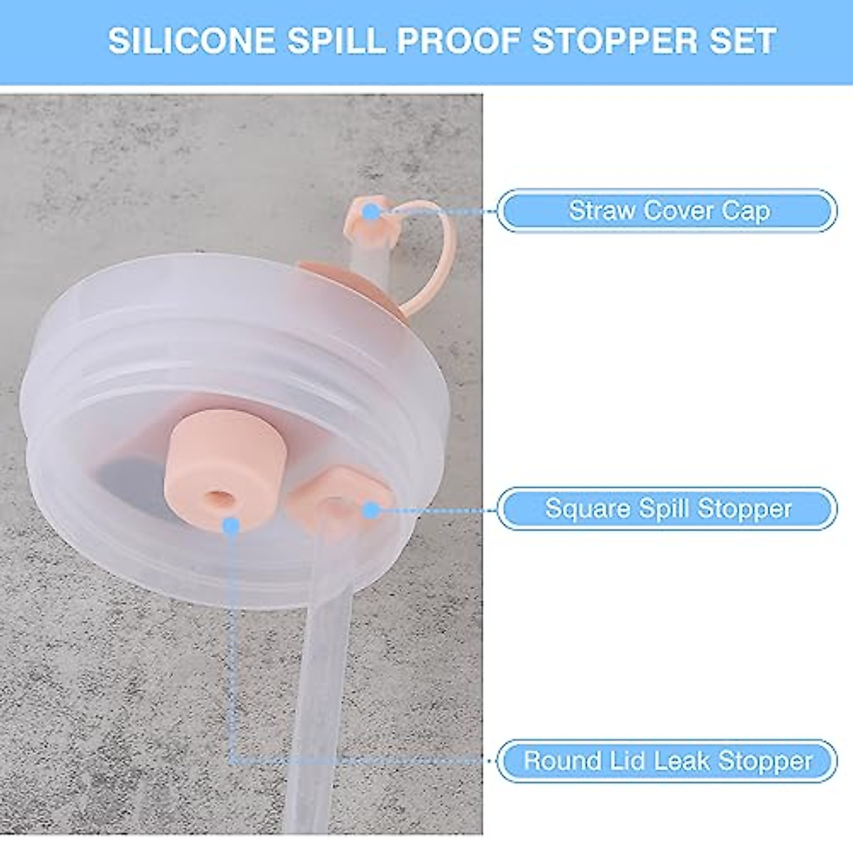 BGAANM Silicone Spill Proof Stopper Set Compatible with Stanley Quencher H2.0 FlowState Tumbler 40oz/ 30oz, Accessories Include 2 Straw Cover Cap, 2 Square Spill Stopper, 2 Round Leak Stopper (Pink)