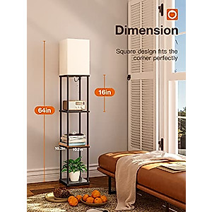 addlon LED Modern Shelf Floor Lamp with 3CCT LED Bulb and White Lamp Shade - Display Floor Lamps with Shelves for Living Room, Bedroom and Office - Black