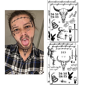 Face Tattoo,Halloween Temporary Tattoos Sticker, Halloween Costume,Parties Tattoos,4 Sheets
