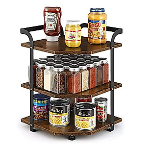 BTY 3-Tier Kitchen Corner Organizer Shelf Multifunction Standing Countertop Storage Rack Bathroom Corner Organizer for Spice Can Sauce Jars Dishes Plates Cosmetics(Black)