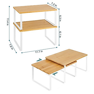NEX Bamboo Kitchen Cabinet and Counter Shelf Organizer, Stackable & Expandable, White and Natural