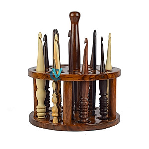 C V Crochet Hook Needle Holder Wooden Yarn Holder,Knitting and Crochet Supplies Organizer,Wooden Crochet Hook Stand Storage (White)