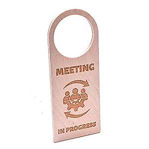 Meeting in Progress, Do Not Disturb Sign, Door Hanger - Engraved in Plywood