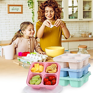 Waritili 4 Pack Snack Containers - Stackable Bento Boxes with 4 Compartments, Reusable Divided Food Containers for Party, Work, Travel, BPA FREE