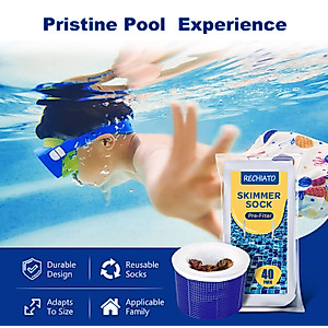 RECHIATO 50 Pack Pool Skimmer Socks for Pool Filters, Filters Baskets and Skimmers to Filter Debris and Leaves, Protact Filter System of Inground and Above Ground Pools