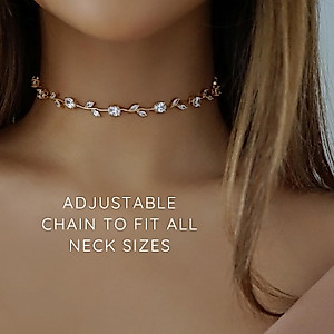 Nikita By Niki Rose Flower Rhinestone Choker Necklace - Statement Crystal Choker - Rose Gold, Silver or Gold Choker Necklaces for Women - Rose Gold Plated Necklace - Choker Chain (Rose Gold)