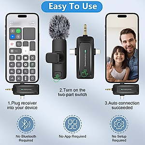 BZXZB Wireless Lavalier Microphone for iPhone - Android Phone/Pad/Camera/Laptop Audio Recording, Newest Professional 2 Pack Mini Lapel Mics for YouTube/Interview/Vlog/Livestream/Podcast