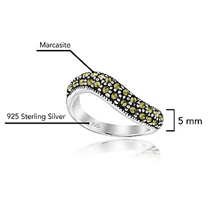AeraVida Contempo Swirl Iron Marcasite Style Pyrite Embellished .925 Sterling Silver Ring (7)
