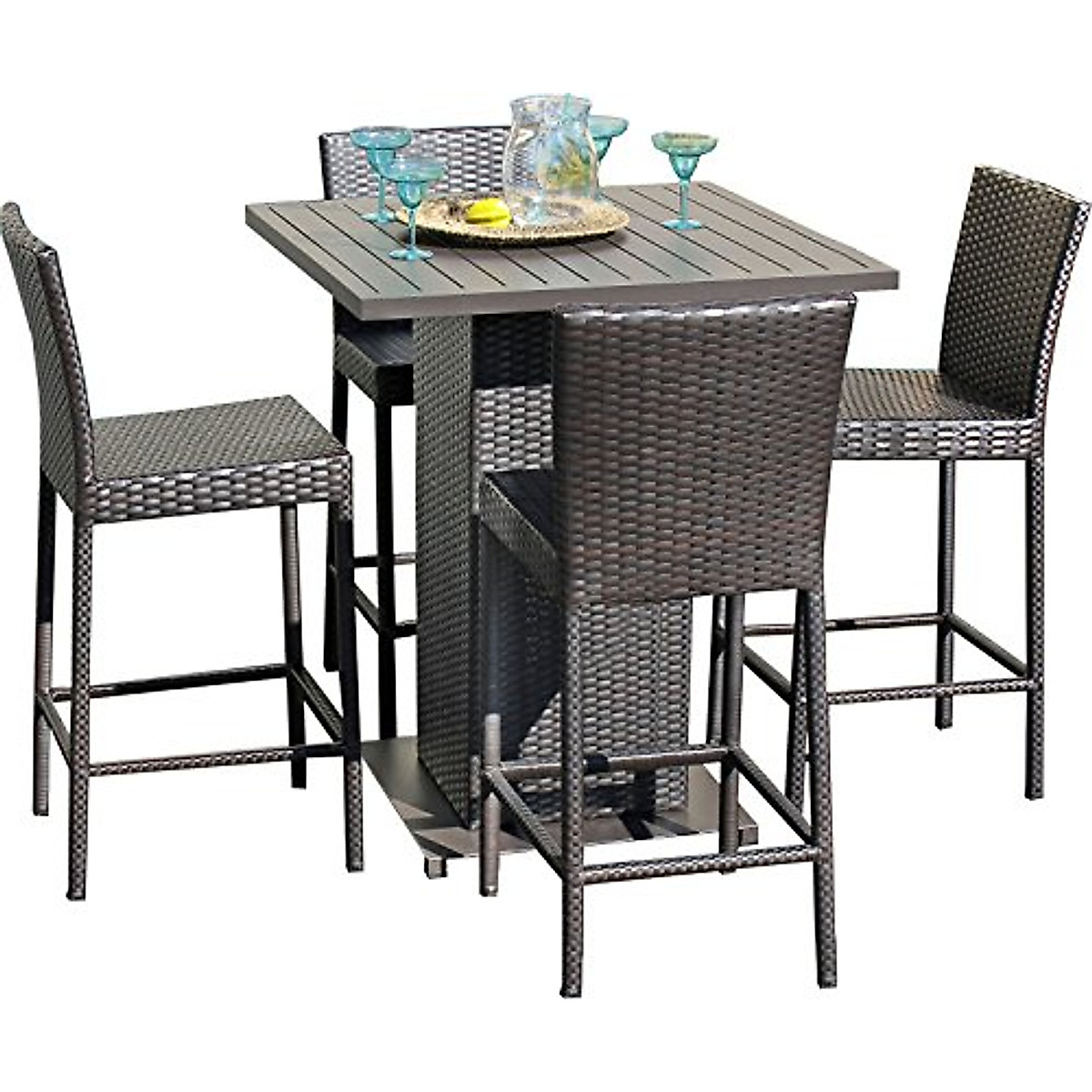 TK Classics NAPA-Pub-WITHBACK-4 5 Piece Napa Pub Table Set with Barstools Outdoor Wicker Patio Furniture