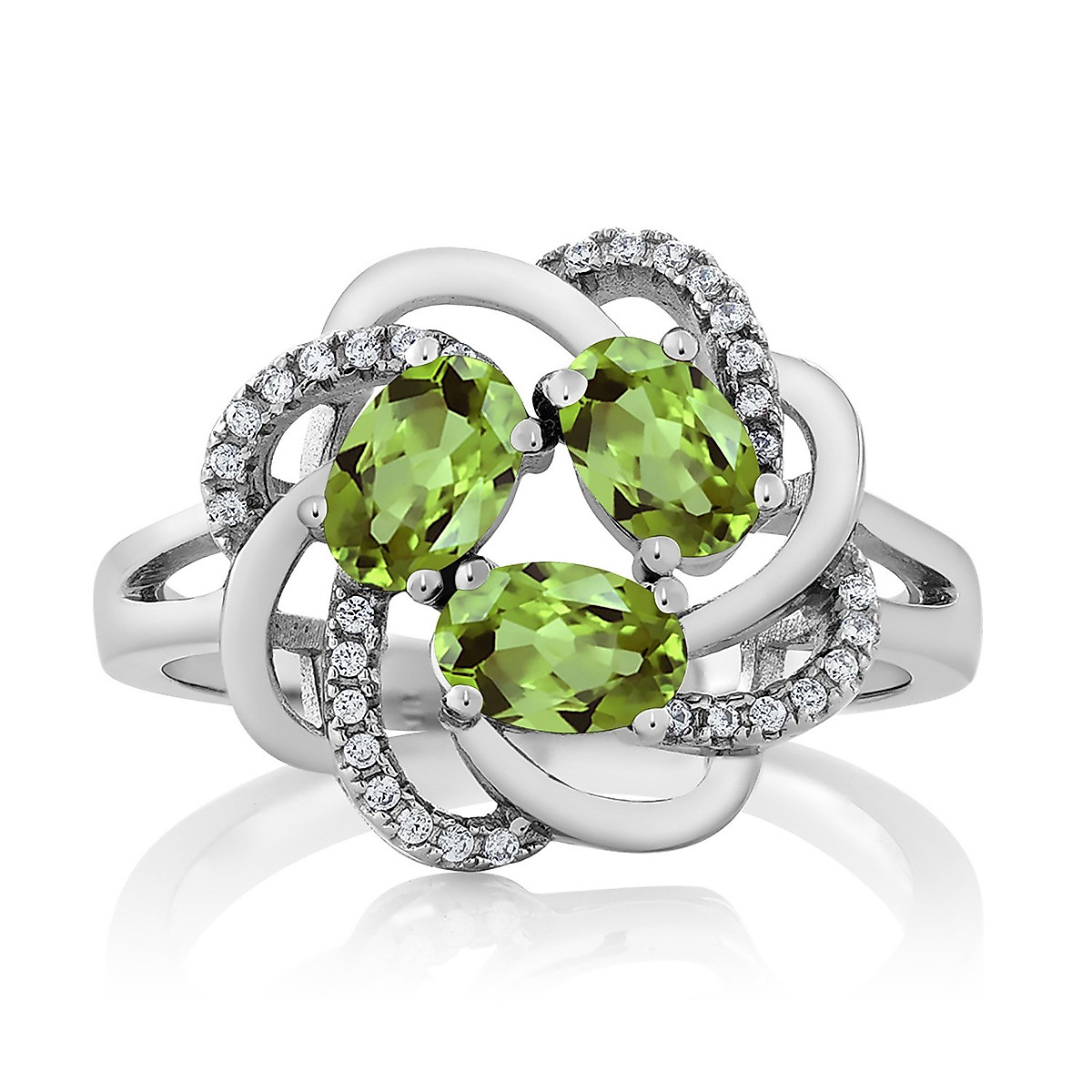 Gem Stone King 925 Sterling Silver Green Peridot Ring For Women (1.87 Cttw, Oval 6X4MM, Gemstone August Birthstone, Available In Size 5, 6, 7, 8, 9)