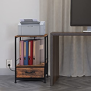 Nightstands for Bedrooms Set of 2 Night Stand with Charging Station End Side Table with Power Outlets for Living Room End Table with Drawer Storage Small Bedside Tables for Small Spaces, Rustic Brown