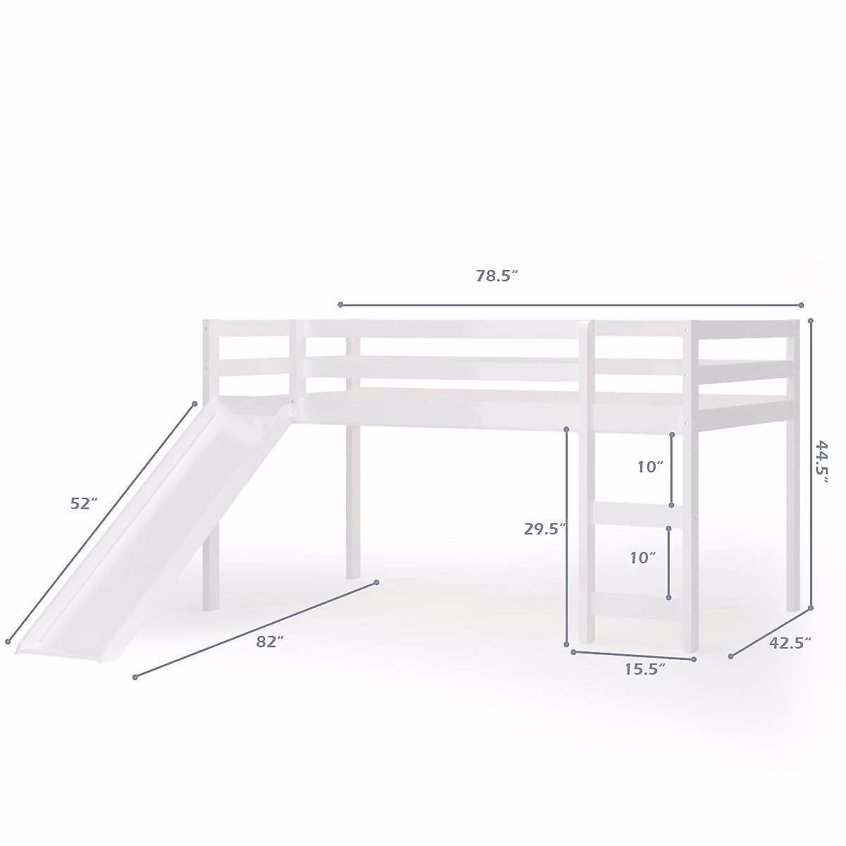 Costzon Twin Loft Bunk Bed, Solid Wood Kids Bed w/Slide, Built-in Ladder, Guard Rail & Storage Space, Low Bunk Bed Frame for Boys Girls Bedroom (White)