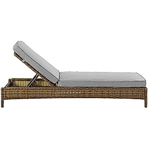 Crosley Furniture Bradenton Reclining Wicker Outdoor Chaise Lounge Chair for Patio, Deck, Backyard, Poolside, Weathered Brown with Gray Cushions