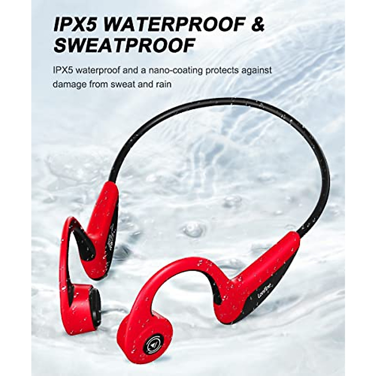 LonFine Bone Conduction Headphones, [2022 Upgraded] Open Ear Headphones Wireless Bluetooth 5.0 Headphones, IPX5 Waterproof Sport Headphones with Mic for Running, Workout, Hiking, Cycling, Driving