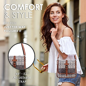 SIXTEASE Crossbody Bag for Women Vintage Style Genuine Leather, Upcycled Canvas, Rug, or Hair On - Cross Body Womens Bags with Inside Zipper Pockets - Resolute