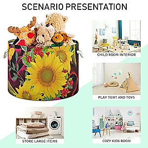 ALAZA Sunflower Butterfly Flowers Floral Storage Basket Gift Baskets Large Collapsible Laundry Hamper with Handle, 20x20x14 in