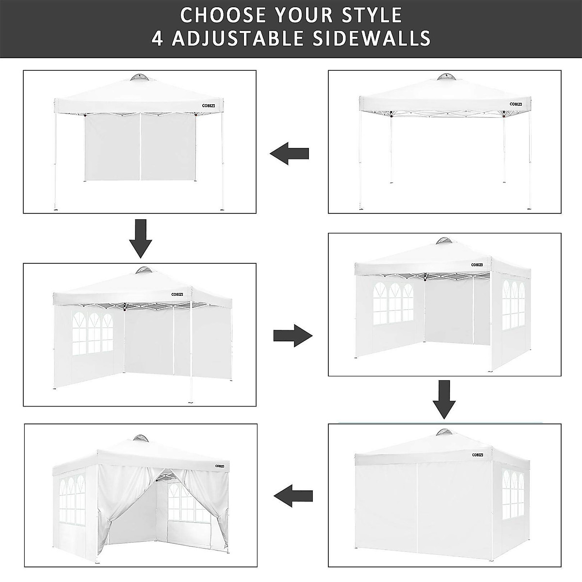 COBIZI Canopy 10'x10' Ez Up Canopy Waterproof Pop up Tent with 4 Removable Sidewalls, Commercial Instant Canopy with Air Vent, 4 Weight Bags, Carry Bag(10x10ft with 4 Sides & 4 Sandbags, White)