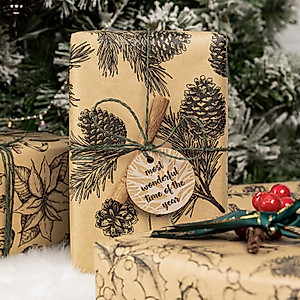 MAYPLUSS Kraft Christmas Wrapping Paper Roll - Mini Roll - 17 inch X 120 inch Per roll - 3 Different Rustic Design (42.3 sq.ft.ttl)