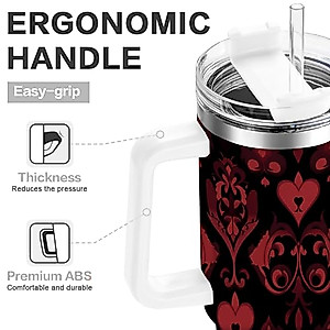 FOCIUZTA 40oz Deep Red Ornate Heart Pattern Tumbler with Lid, Travel Coffee Cup, Ideal for Easter, Gaming Enthusiast, Mother Day, and Birthday Gifts