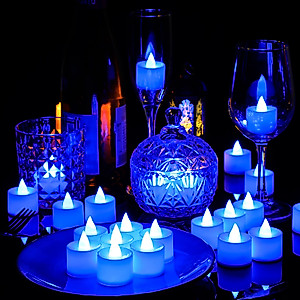 72 Pack Flameless Tea Lights Candles Blue LED Candles Wedding Flameless Flickering LED Candles Battery Operated Blue Tea Light Candle for Romantic Night Honeymoon Table Decor