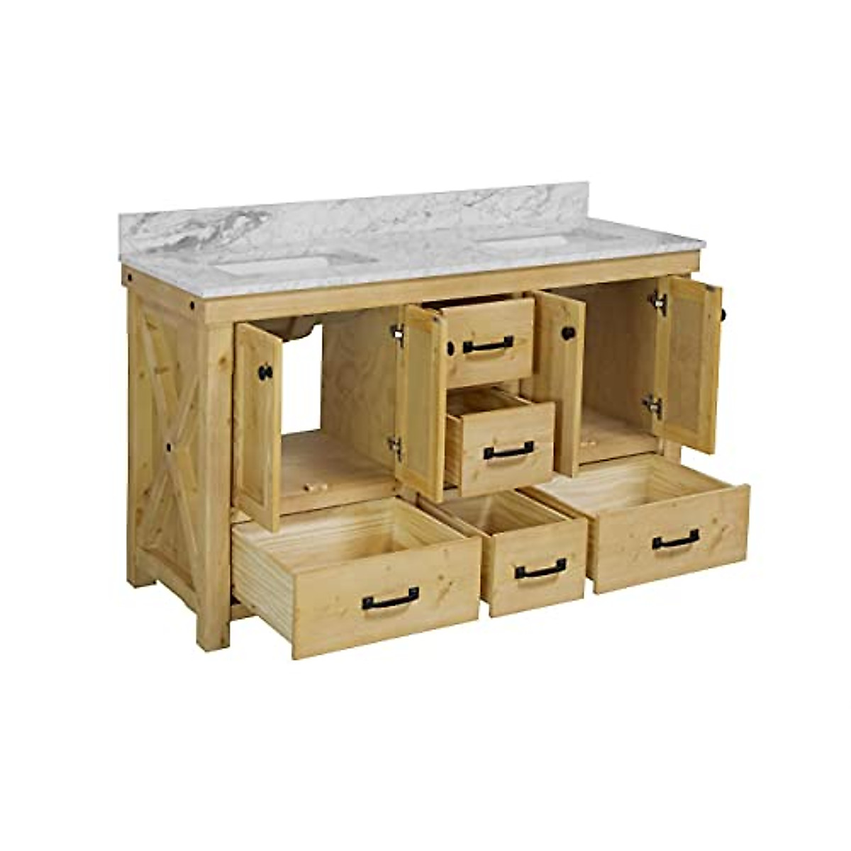 Kitchen Bath Collection Tuscany 60-inch Double Bathroom Vanity (Carrara/Driftwood): Includes Driftwood Cabinet with Authentic Italian Carrara Marble Countertop and White Ceramic Sink