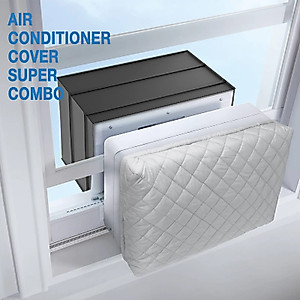 HOXHA 2 Pack Window Air Conditioner Cover, Indoor and Outdoor Air Conditioner Cover Set, Dust-Proof Waterproof AC Unit Covers for Winter, Inside 25"Lx17"Hx3.5"D and Outside 25.5"Wx20.5"Dx18"H