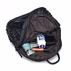 Womens Studded Black Leather Backpack Casual Pack Fashion School Bags for Girls
