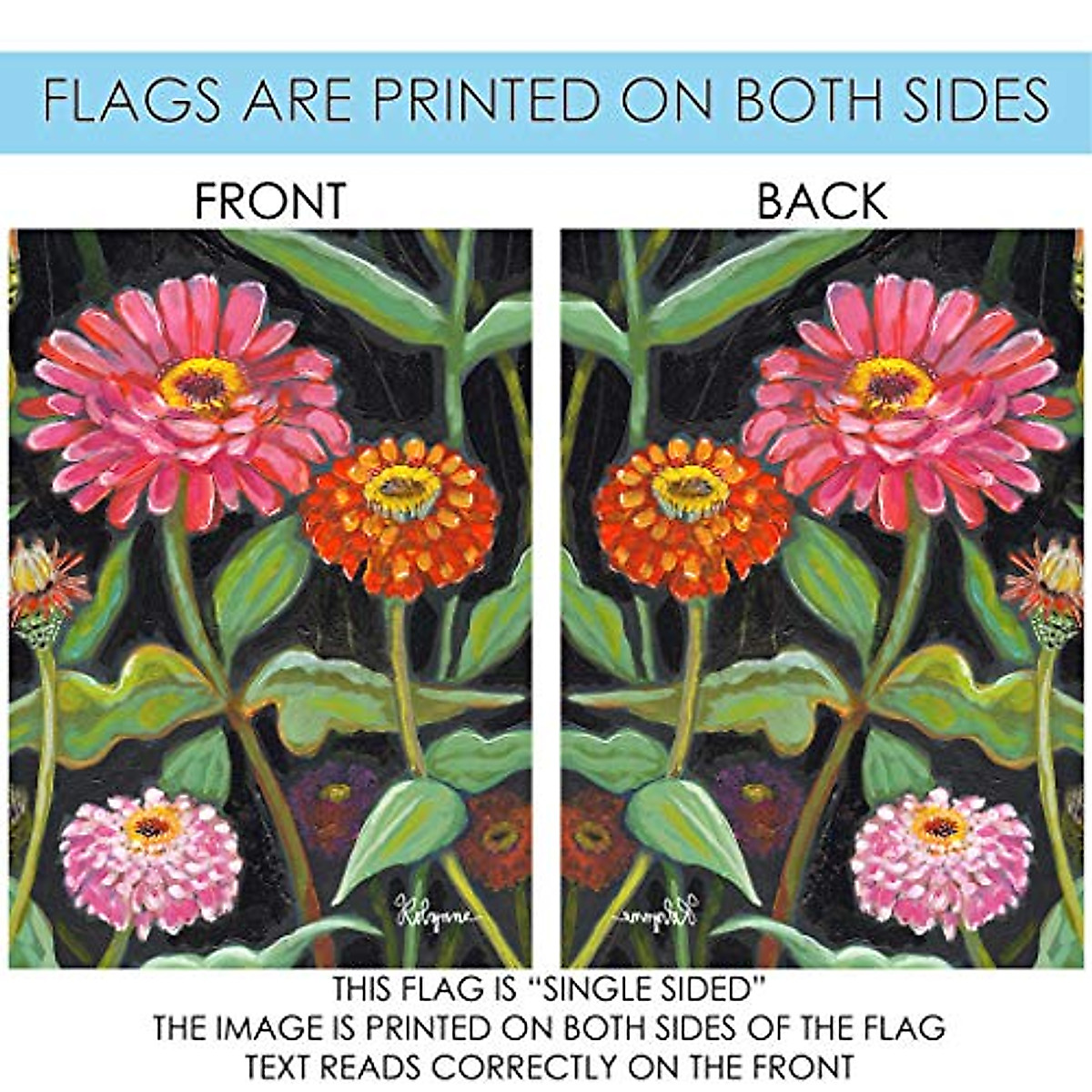 Toland Home Garden 1112500 Zinnias On Black 12.5 x 18 Inch Decorative, Garden Flag (12.5" x 18")