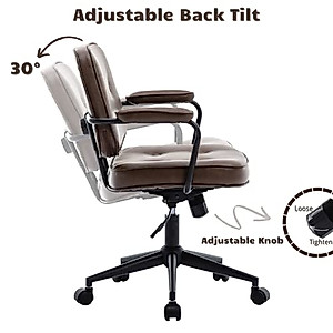 HEAH-YO Modern Home Office Desk Chair, Height-Adjustable Computer Desk Chair with Wheels and Arms, Swivel Task Chair with Back Support for Home Office, PU Brown