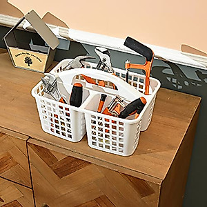 ALINK Plastic Shower Caddy Basket with Compartments, Portable Divided Cleaning Supply Storage Organizer with Handle for College Dorm Bathroom - White