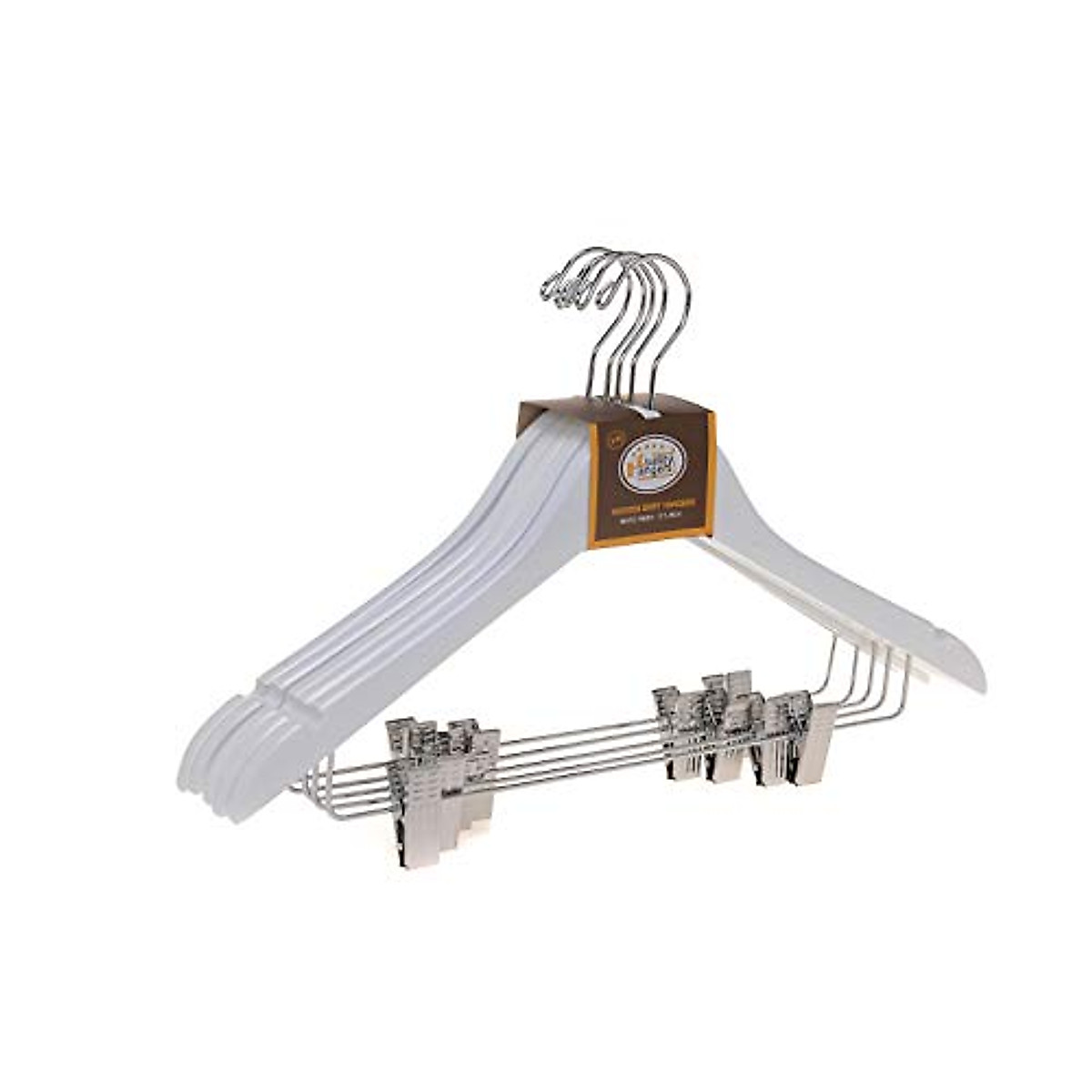 Quality Wooden Skirt Hangers with Clips, 10-Pack Smooth Solid Wood Pants Hangers with Durable Adjustable Metal Clips, Swivel Hook, Coat, Jacket, Blouse Suit Hangers (White, 10)