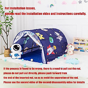 Happy Tent Space Stars Bed Tents for Kids Portable Play Game House Boys Girls Breathable Cottage DIY Inner Pocket Sleeping Toddlers Playhouse with Double Net Curtain & Carry Bag (Blue)