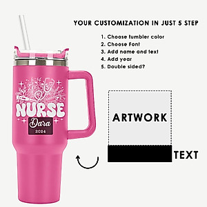 LifGif Nurse Personalized Laser Engraved 40 oz Large Tumbler with Handle, Nurse Gifts for Birthday, Appreciation Week, Nursing School Graduation for Nurses, Nursing Gifts, Nurse Practitioner Gifts
