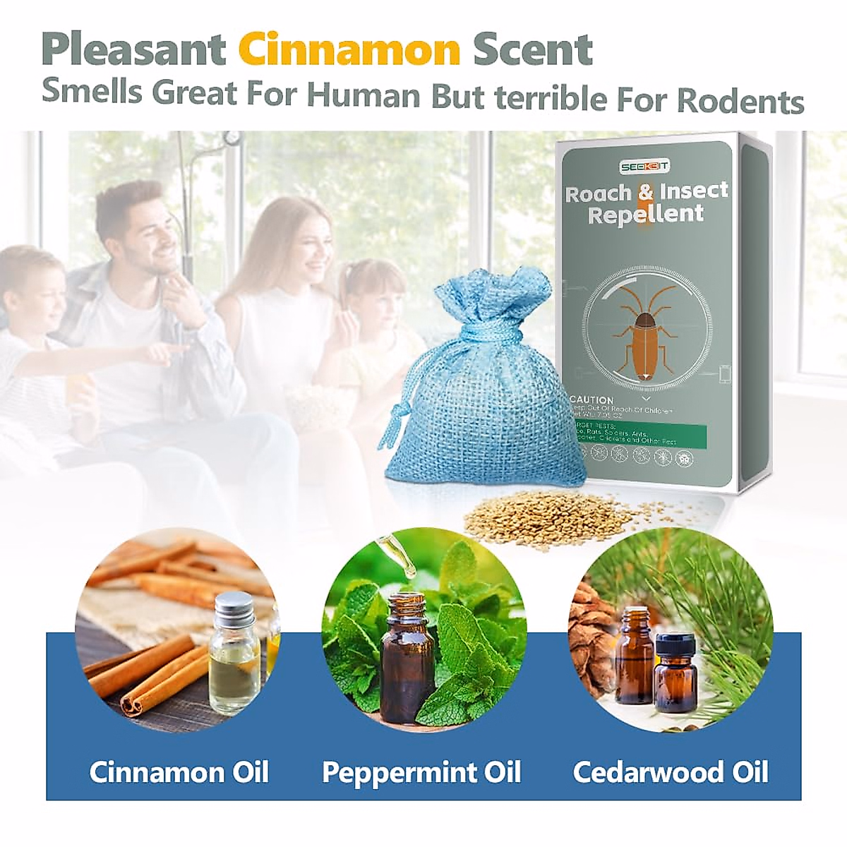 SEEKBIT Roach Repellent Large, Natural Cockroach Repellent Pouches, Repels Ant, Spider, Roach Insect Rodent Repellent, Keep Roach Away from Closet Place, for Indoor Outdoor Pest Control, 8 Pack