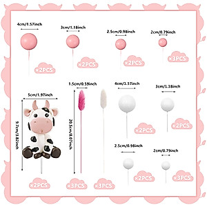 KEEPARTY Cow & Ball Cake Toppers, 26pcs, Farm Animal Themed, Clay, Pink and White, for Baby Shower, Birthday, Girls and Boys Party Supplies
