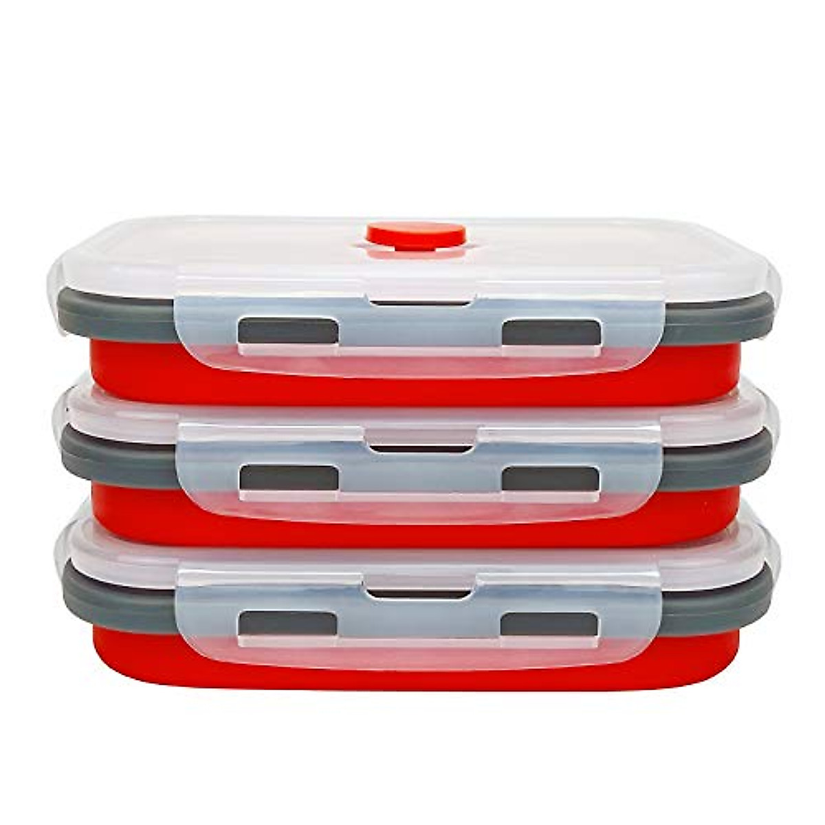 CARTINTS Set of 3 Collapsible Food Storage Containers with Lids, Collapsible Silicone Bowls, Silicone Lunch Containers, For Meal Prep, Camping, Travel, Microwave and Freezer Safe,500ml,Red