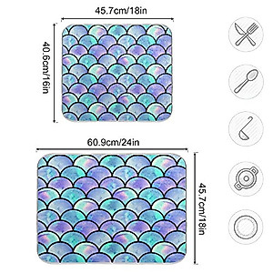 Ocean Mermaid Scales Dish Drying Mat 24"x18" Absorbent Machine Washable Hanging Fast Dry Pad Dish Protective Mat for Kitchen Countertop Heat Resistant Dinner Table Mat